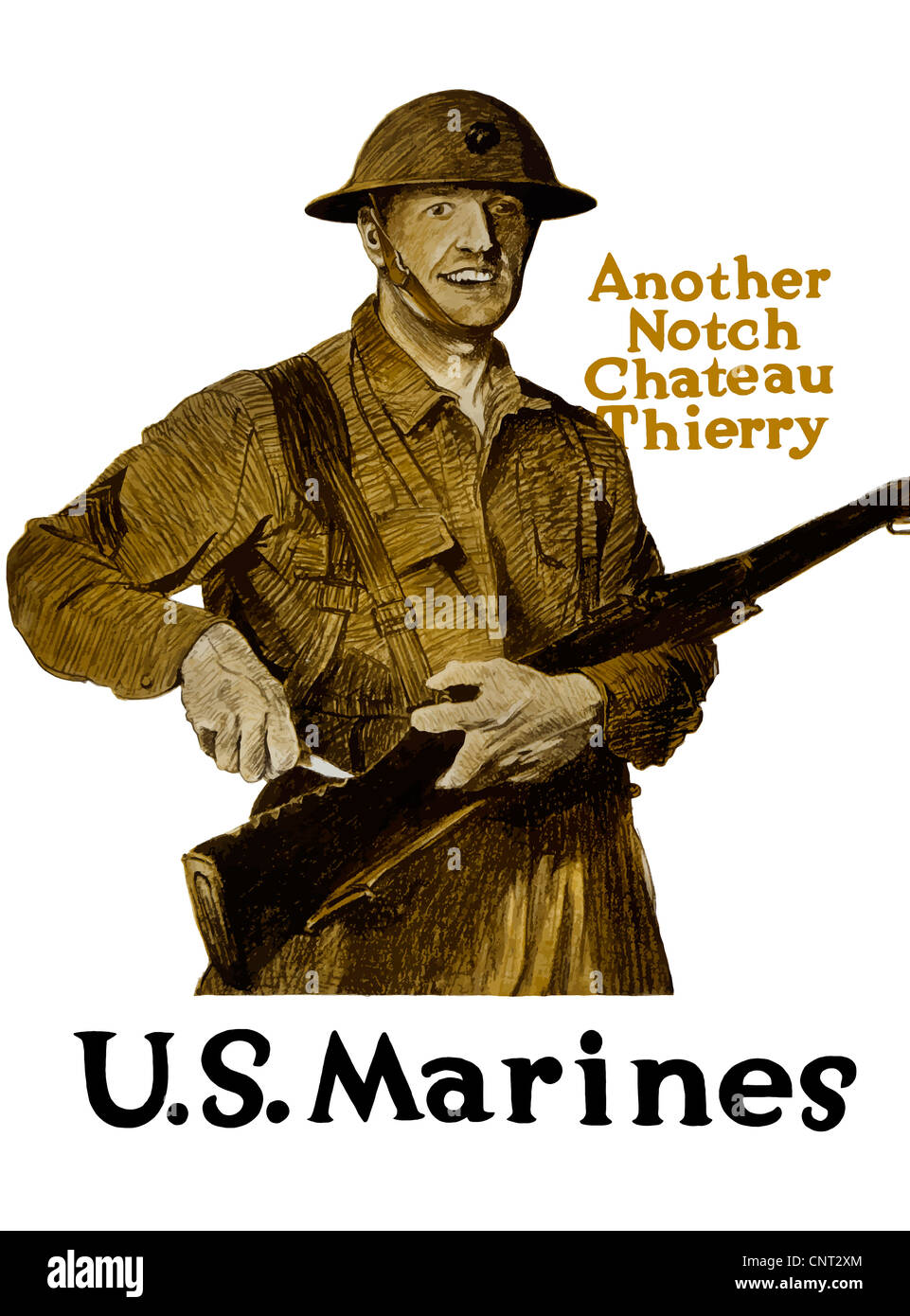 Vintage World War One poster of a smiling soldier marking notches in ...