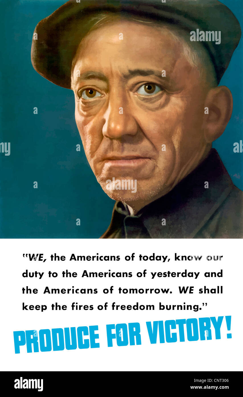Vintage World War II poster featuring the face of an American worker ...