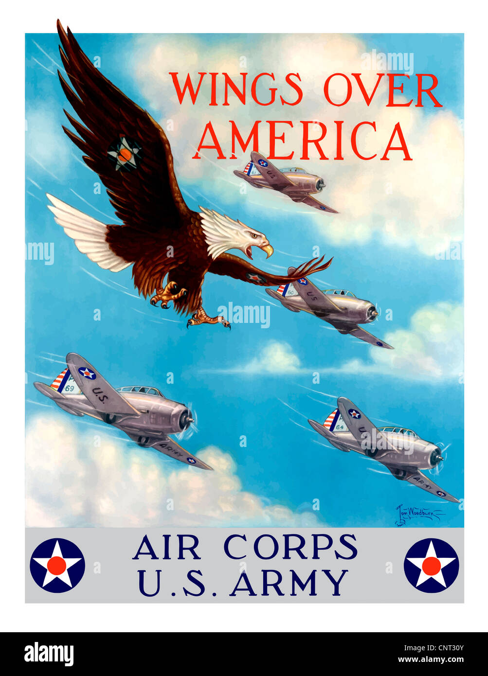 Vintage World War II poster of a bald eagle flying in the sky with ...