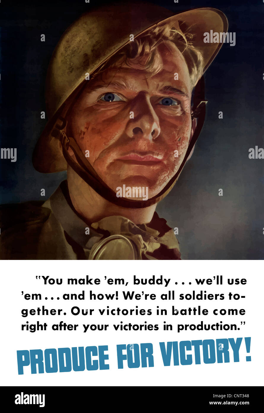 Vintage World War II poster of a soldier looking forward, his helmet ...