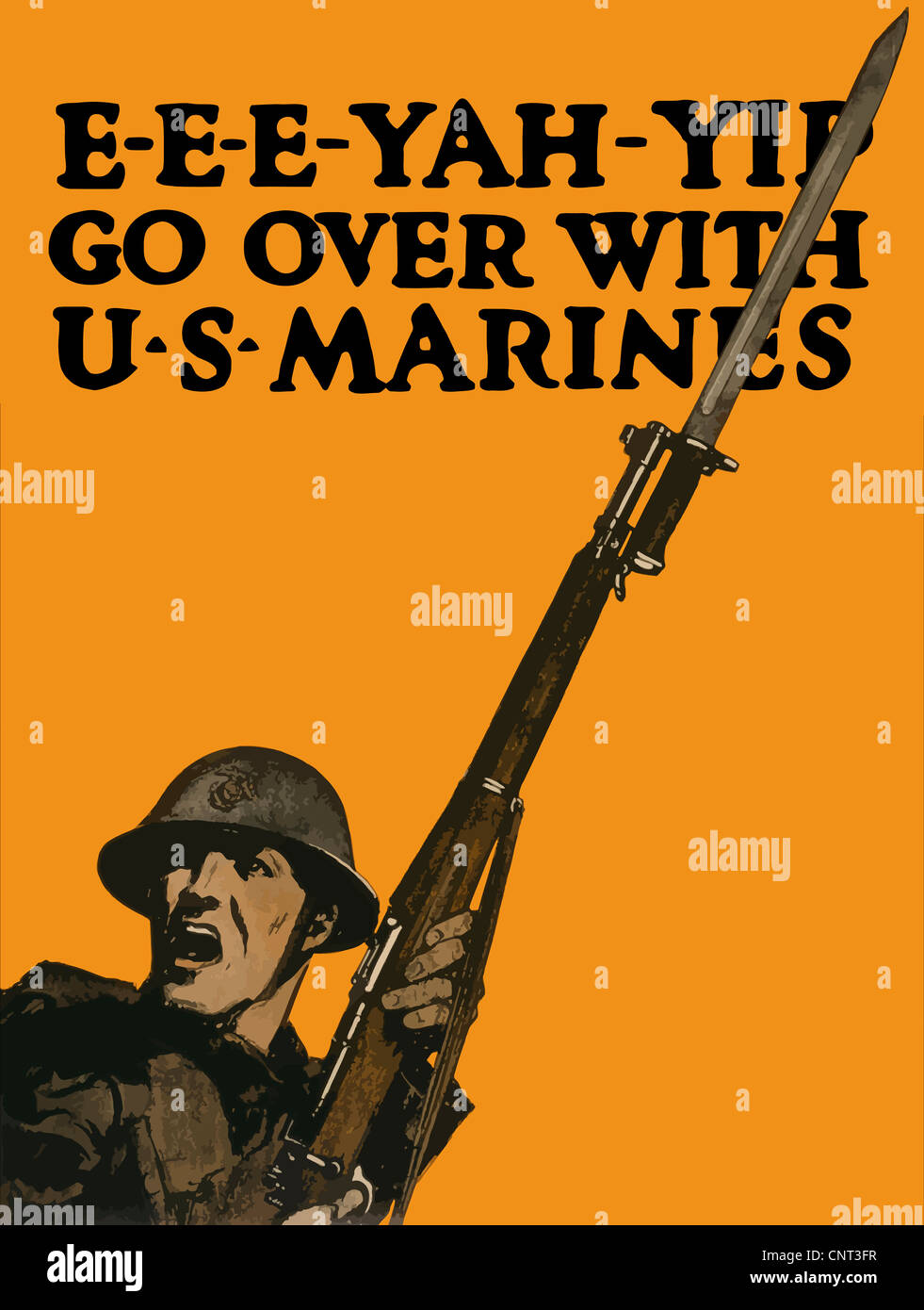 Vintage World War One poster of a soldier charging into battle with his ...