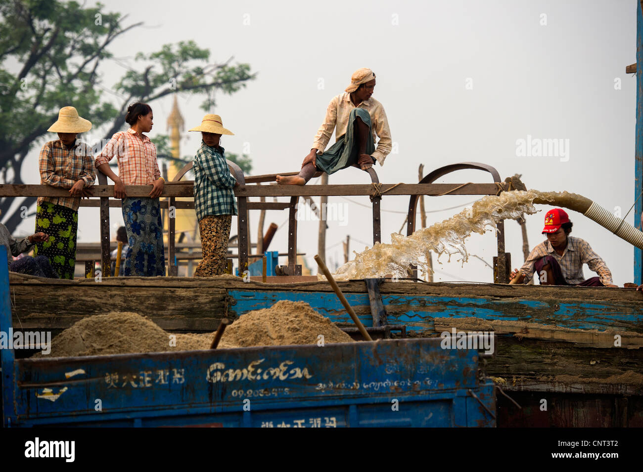 Dredging sand from the Irrawaddy River, in Mandalay, Myanmar Stock ...