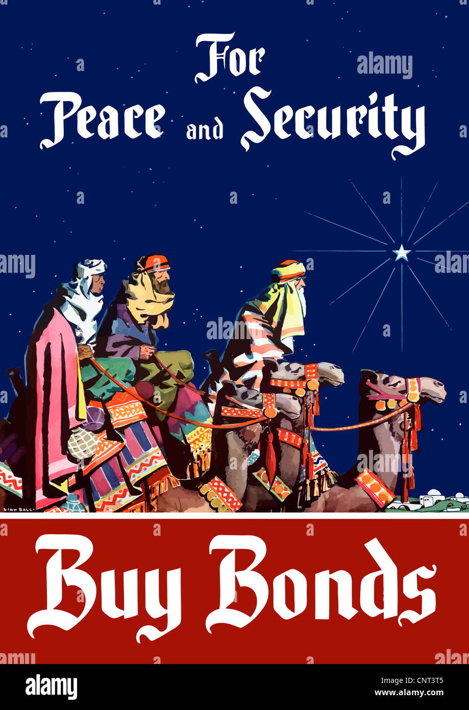 Vintage World War II poster featuring the three wise men riding camels ...