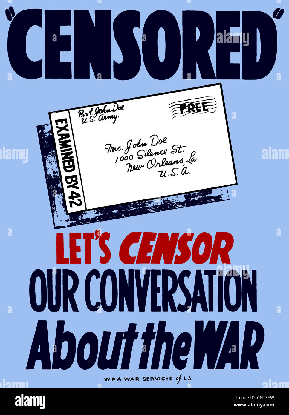 Vintage World War II poster showing a censored letter from Pvt. John ...