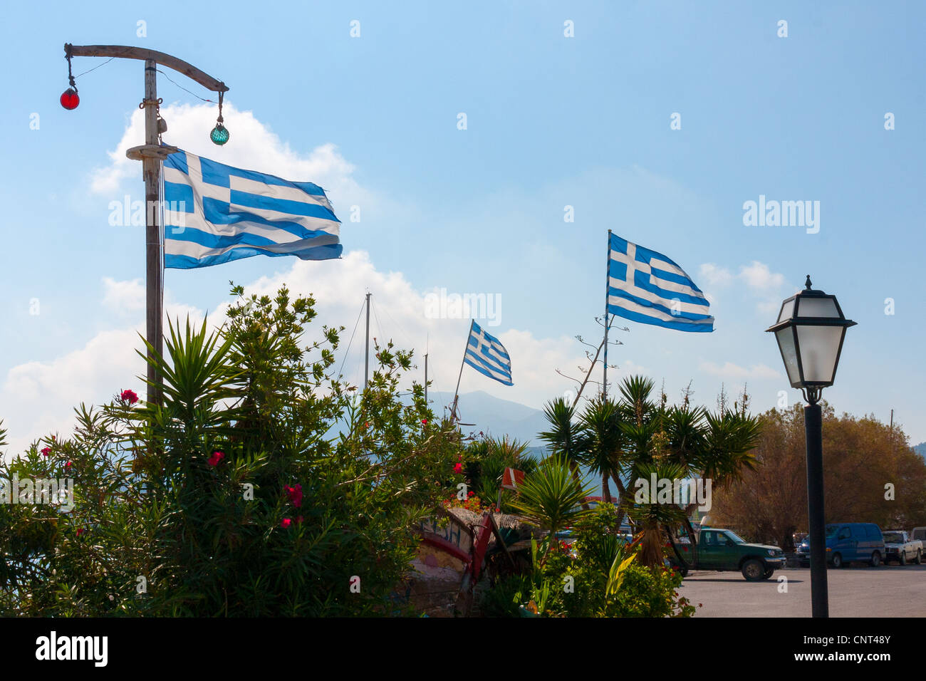 Flag greek greece flying hi-res stock photography and images - Alamy