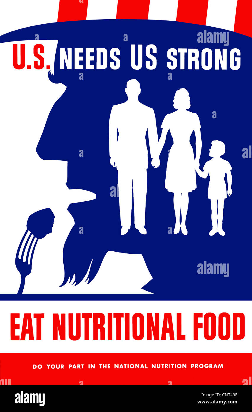 Vintage WPA poster of Uncle Sam taking a bite of food Stock Photo - Alamy