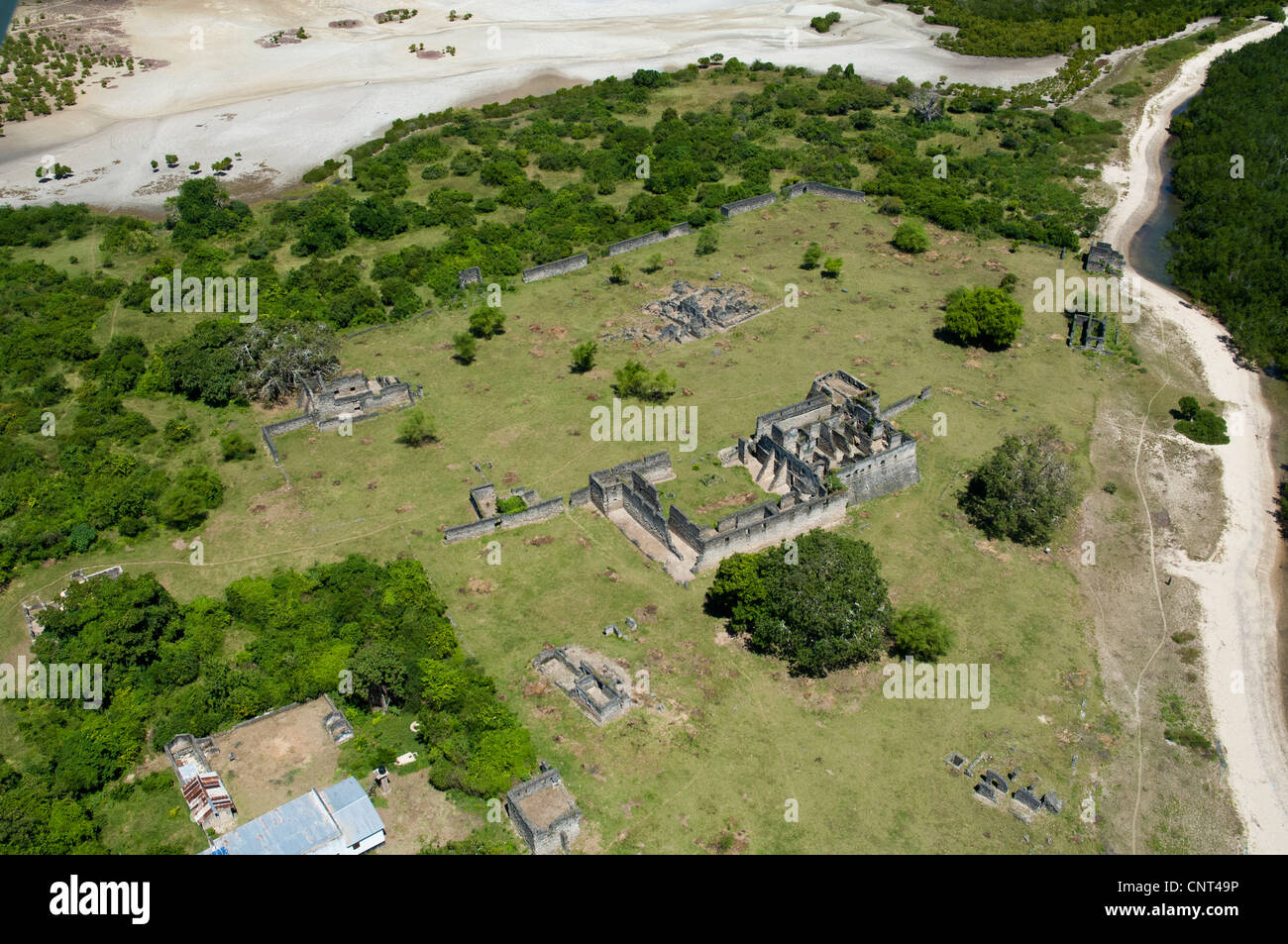 Ruins of Kilwa Kisiwani, aerial view Lindi Region, Tanzania Stock Photo ...