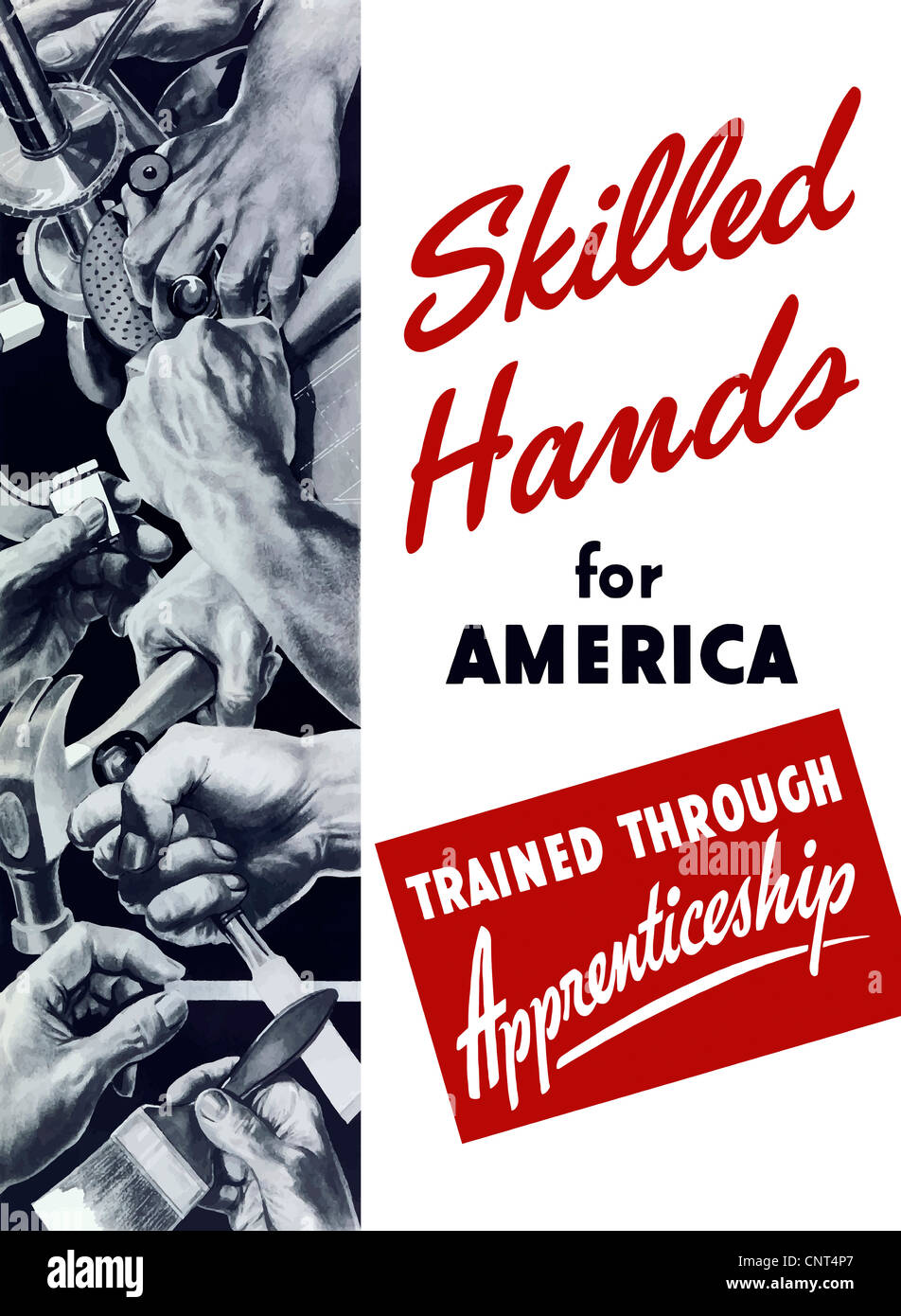 Vintage World War II poster showing many hands, holding different tools ...