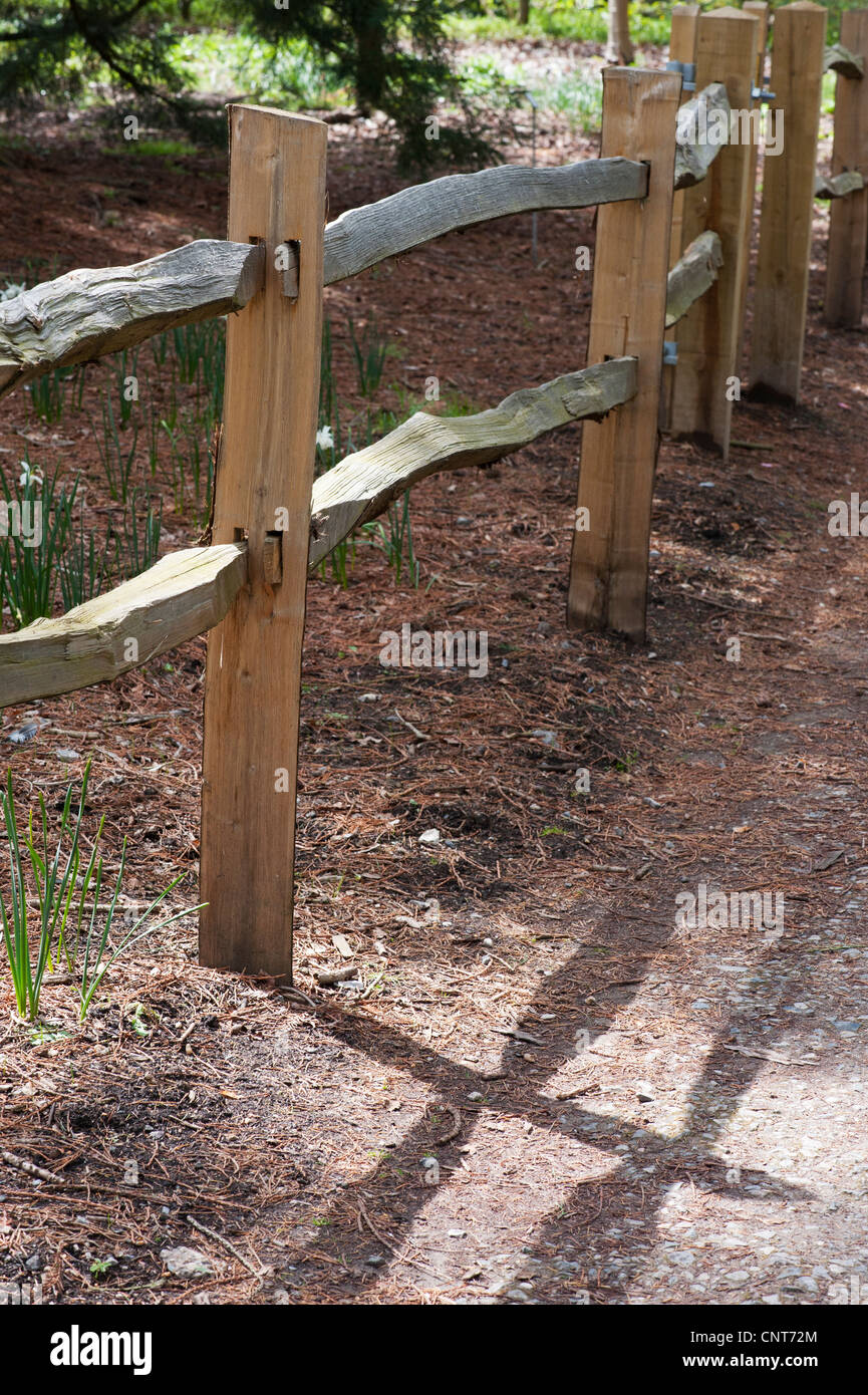 Split rail fence or log fence in an english garden. UK Stock Photo - Alamy
