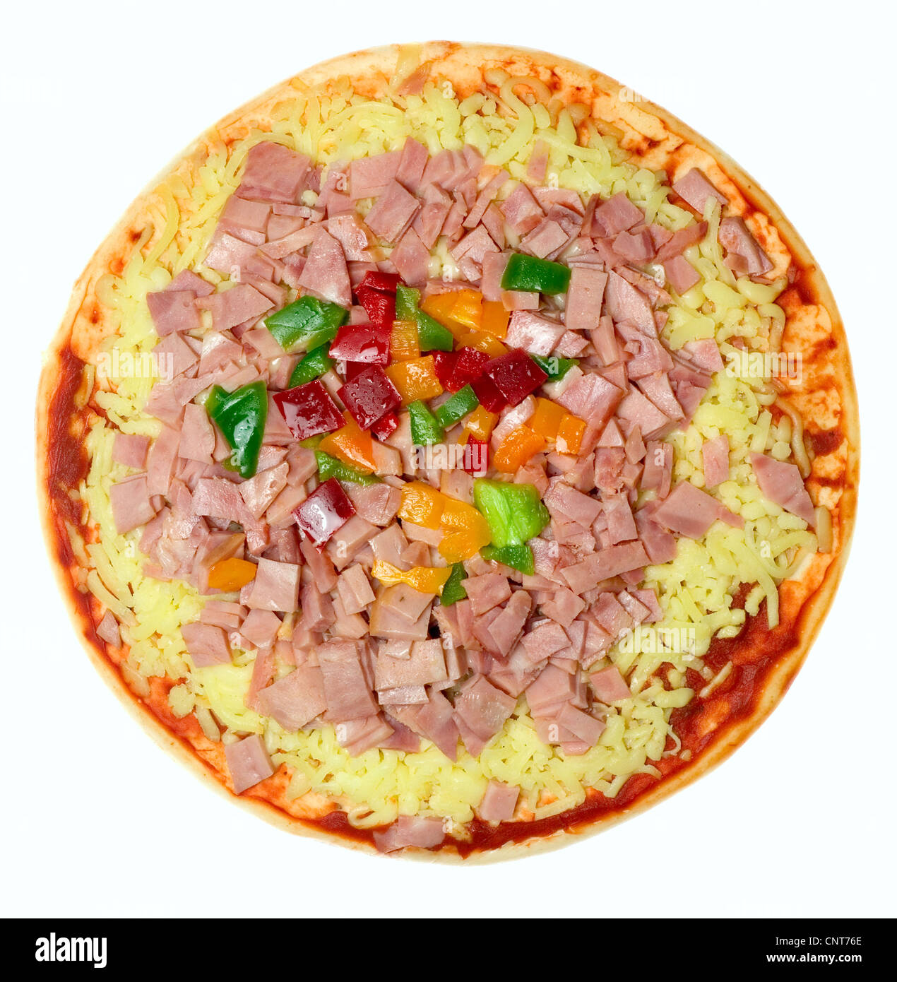 Top view of a uncooked hawaiian pizza isolated on white background ...