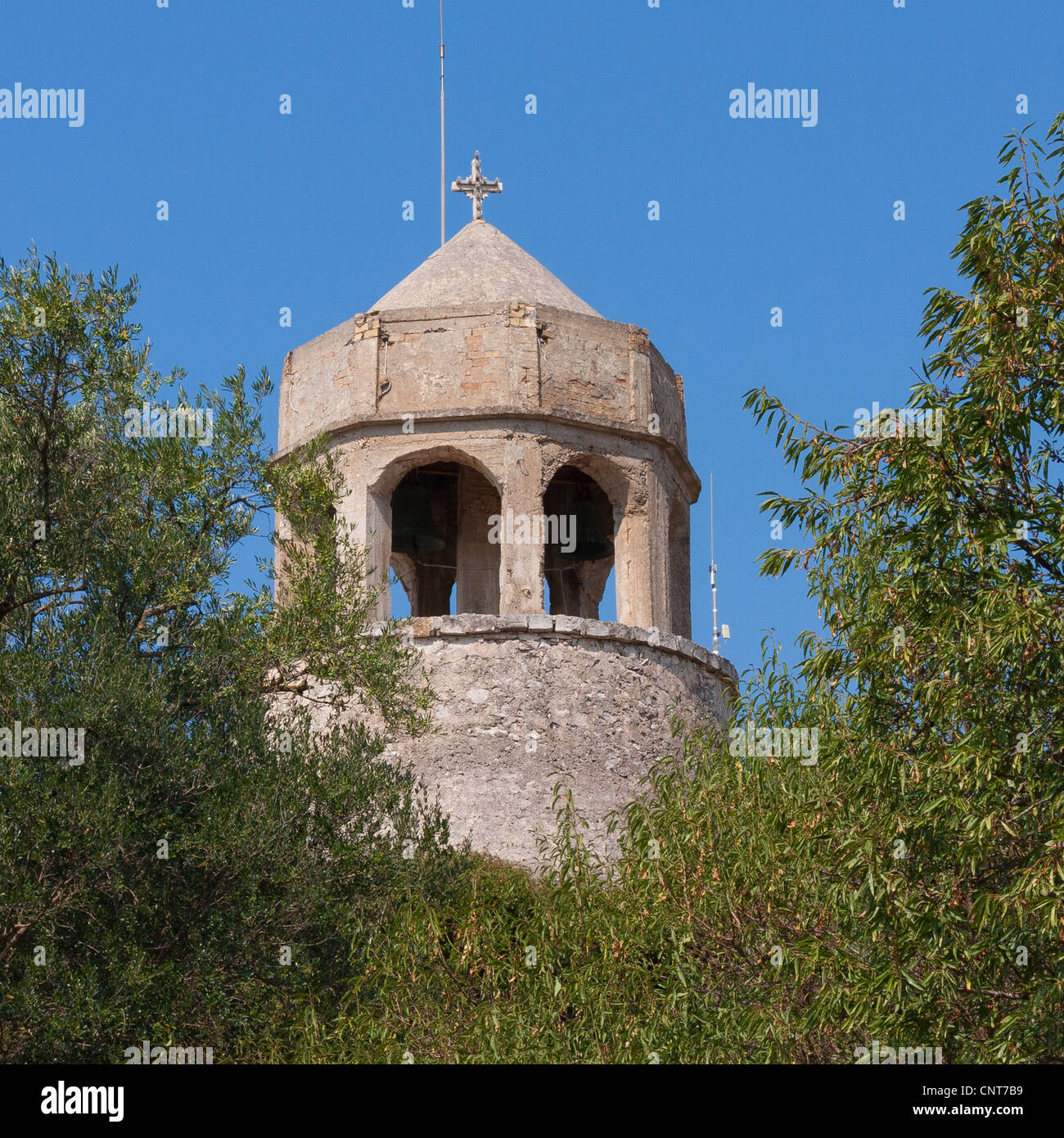 Round Church bell tower exterior [Agios Leon] Stock Photo - Alamy