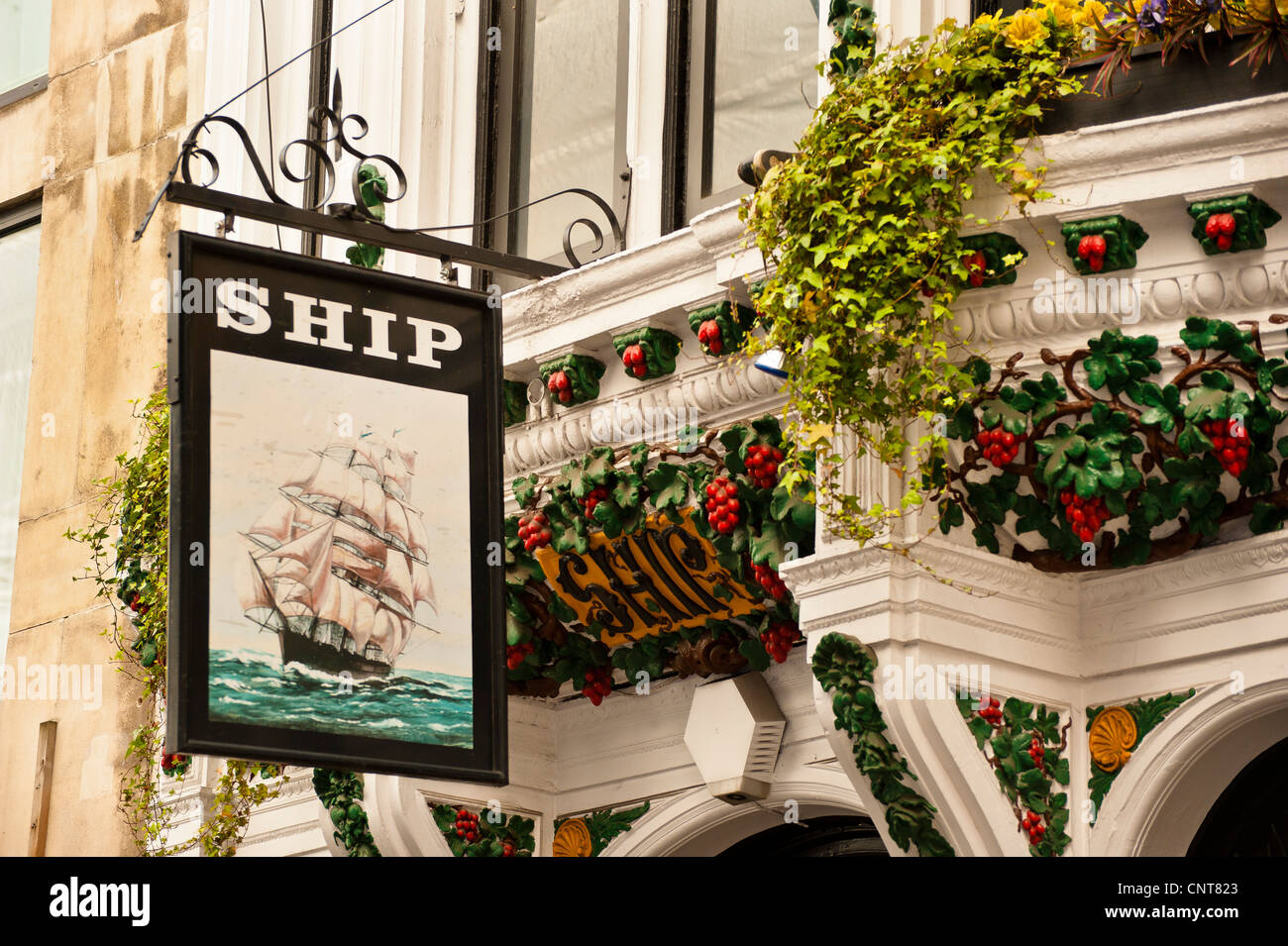 Sign outside the Ship, a pretty traditional Pub in the City of London ...
