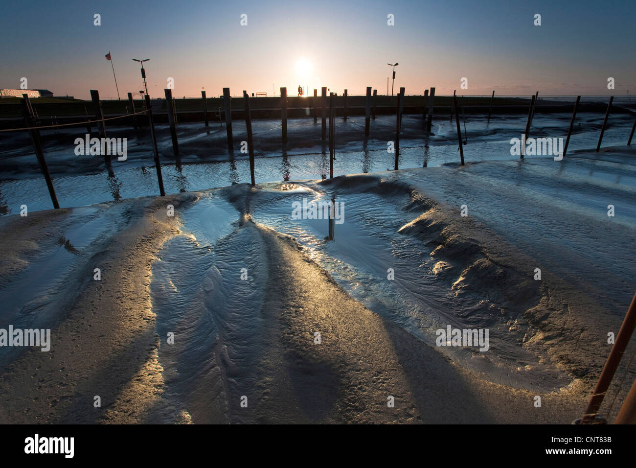 shipping passage through the tidelands marked with posts at ebb tide ...