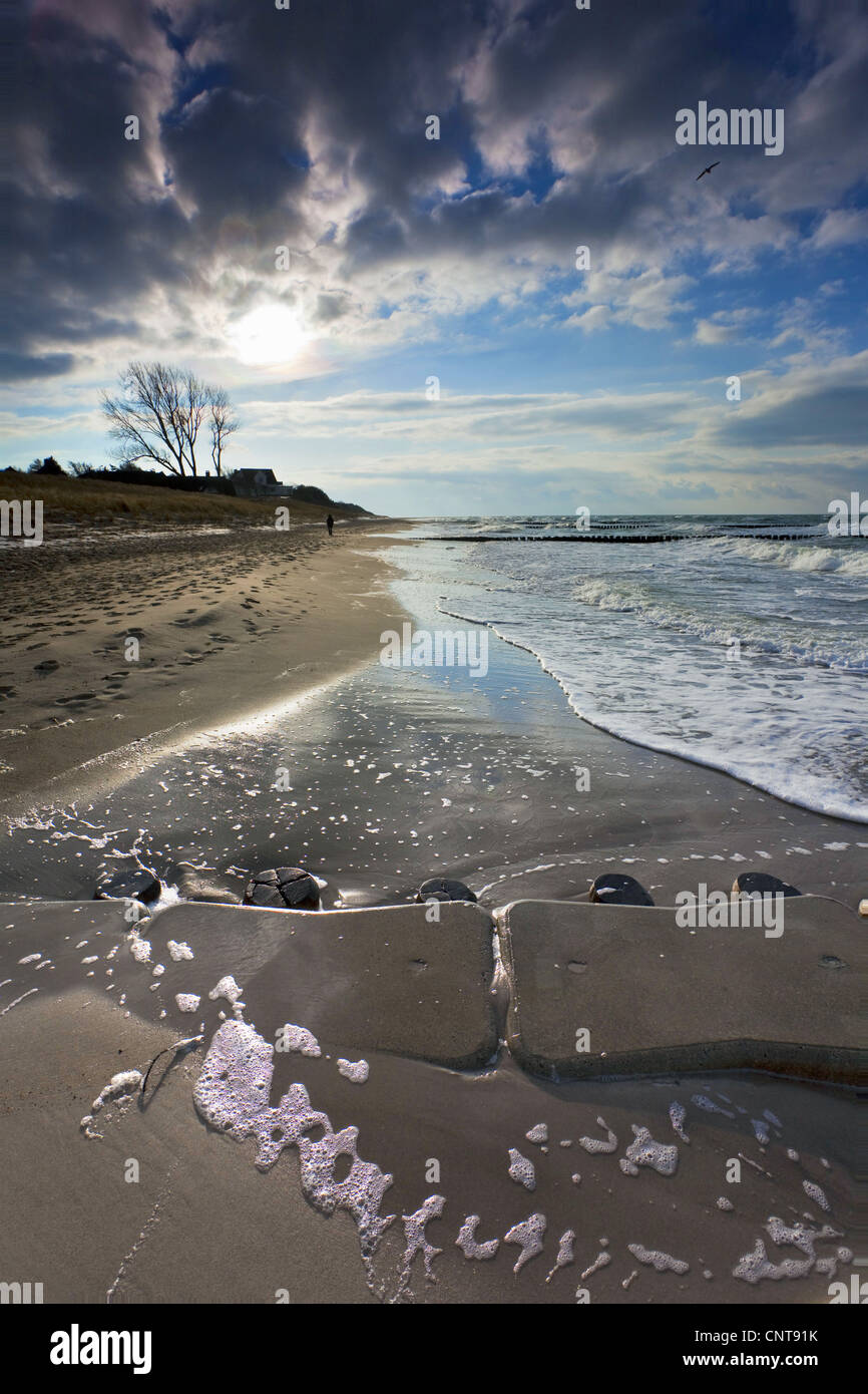 breaking of the waves in backlight, Germany, Mecklenburg-Western ...