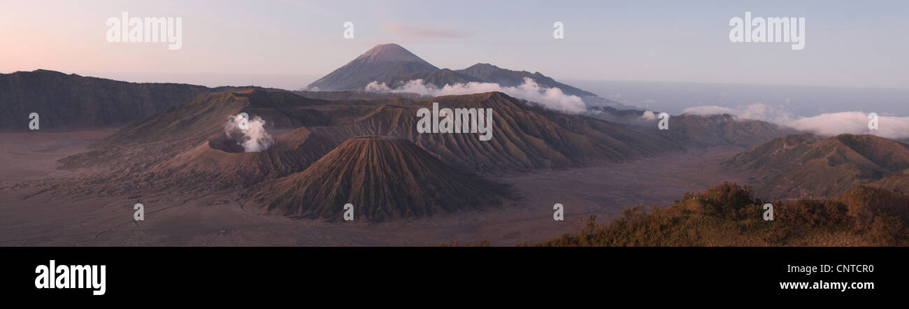 Panoramic view of the volcanoes inside the Tengger Caldera in East Java ...