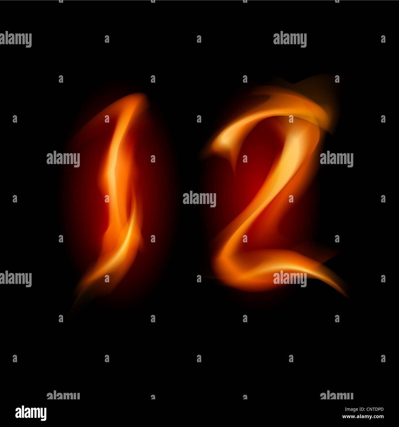 Two alphabet symbol of fire - numbers one and two. Illustration on ...