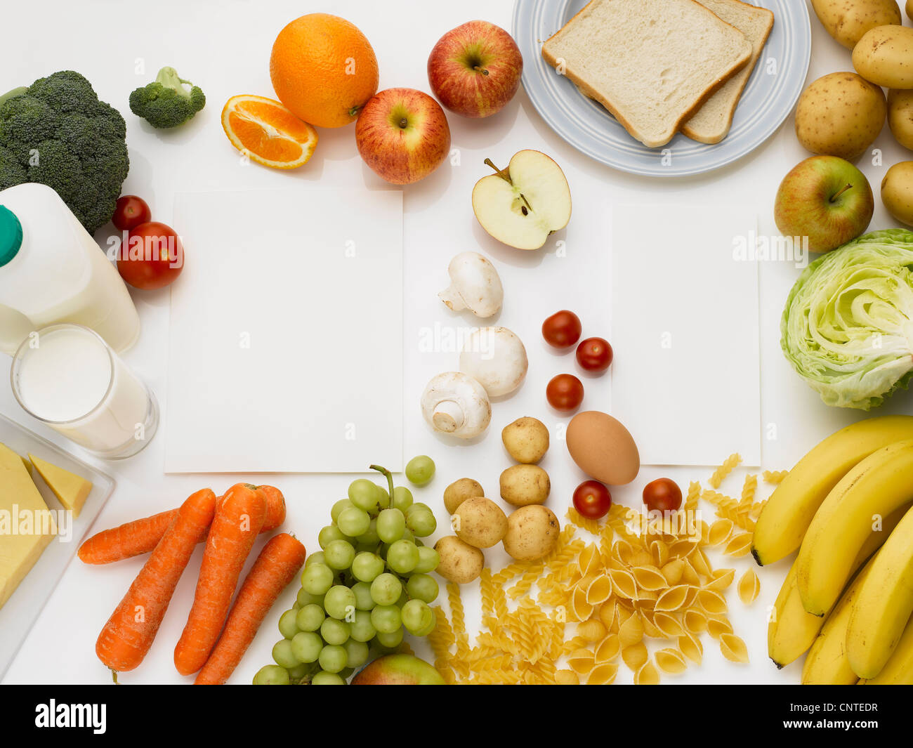 Overhead view of healthy foods Stock Photo - Alamy