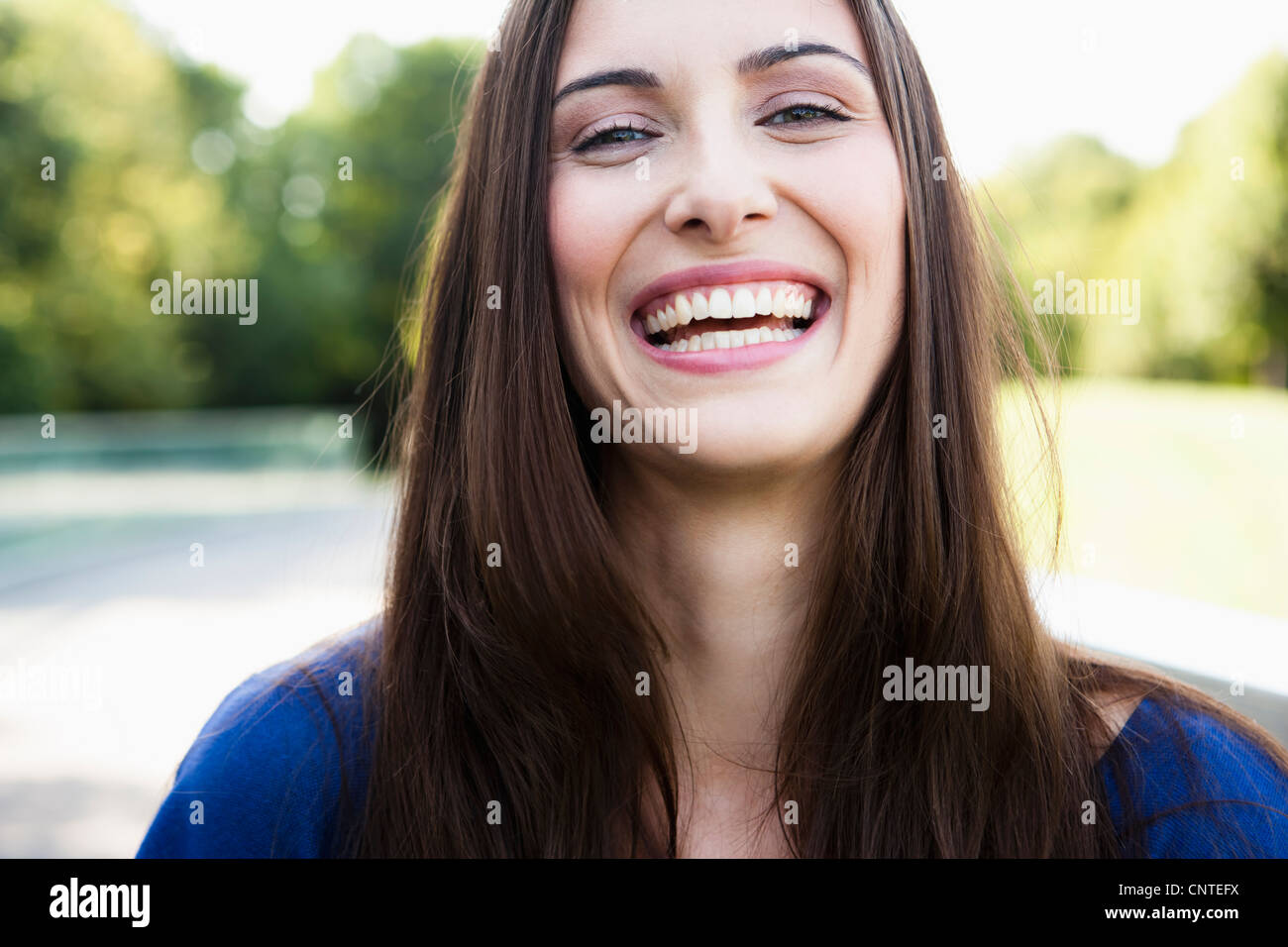 Close up of womans smiling face Stock Photo - Alamy