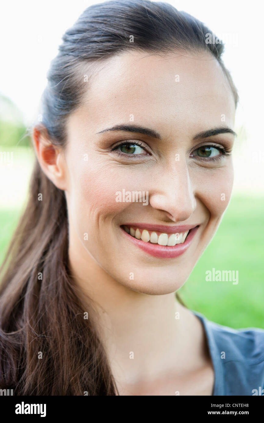 Close up of womans smiling face Stock Photo - Alamy