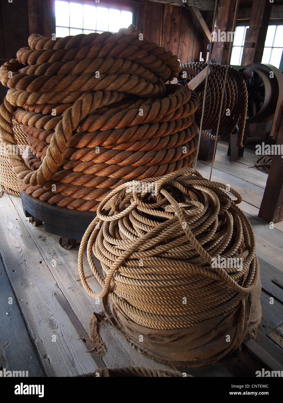 Furled rope at the Ropewalk in Mystic Seaport Museum, Mystic ...