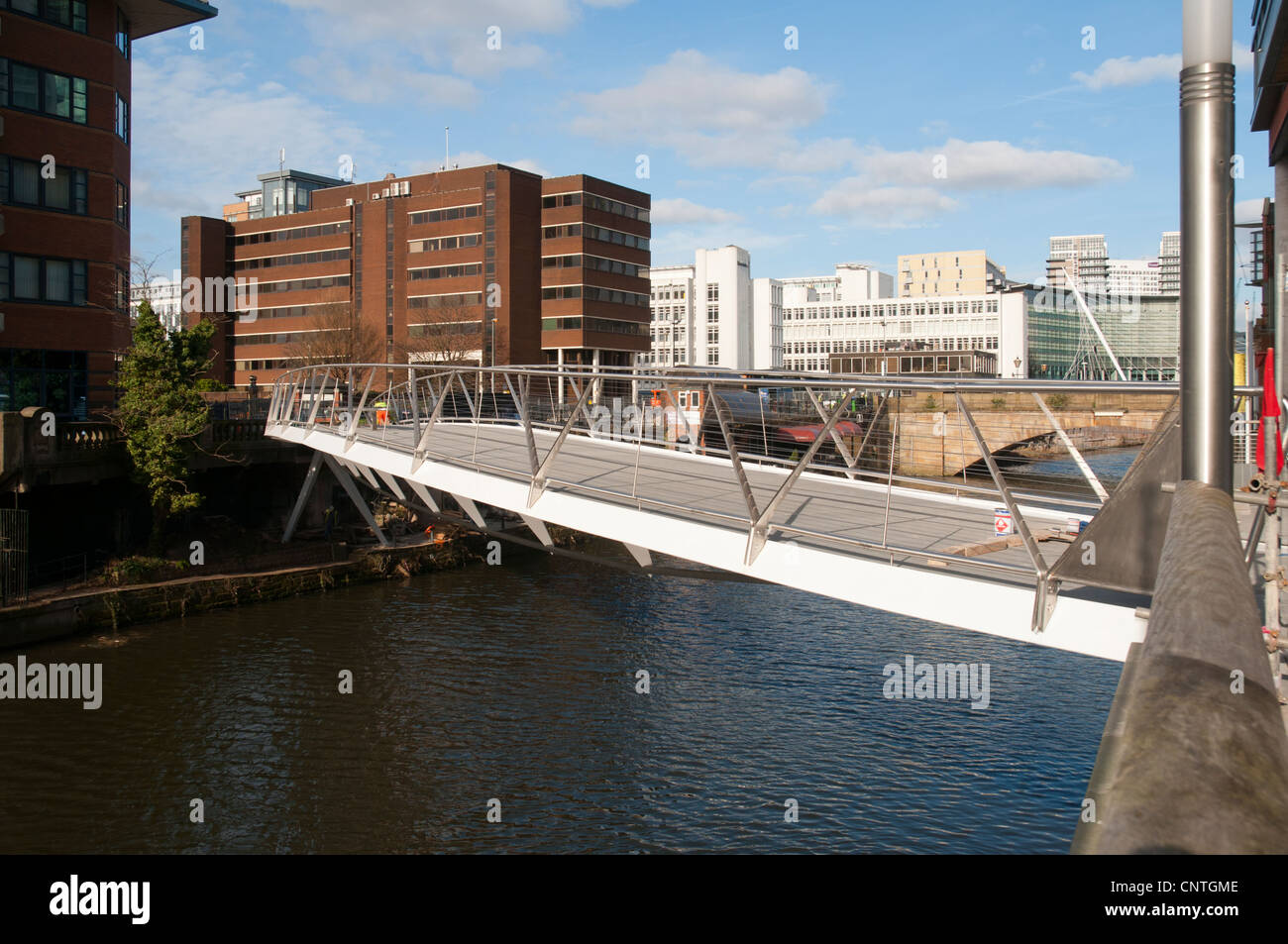 Spinningfields footbridge nearing completion, over the river Irwell ...