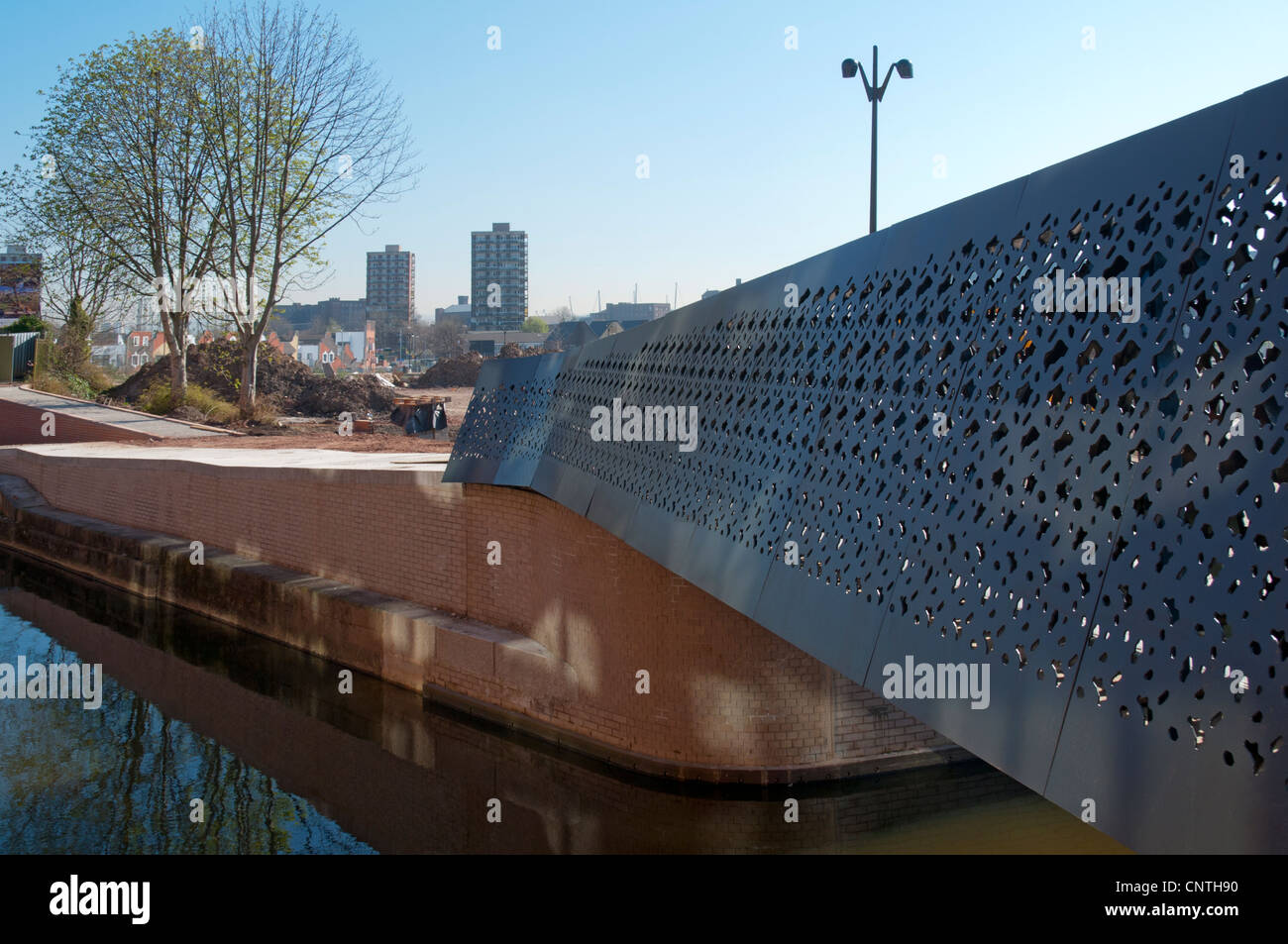 Footbridge under construction over the Rochdale Canal, New Islington ...