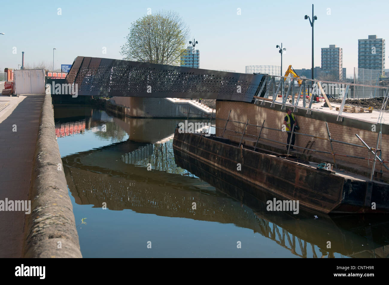 Footbridge under construction over the Rochdale Canal, New Islington ...