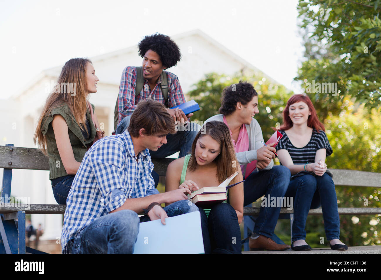 Students studying together on campus Stock Photo - Alamy