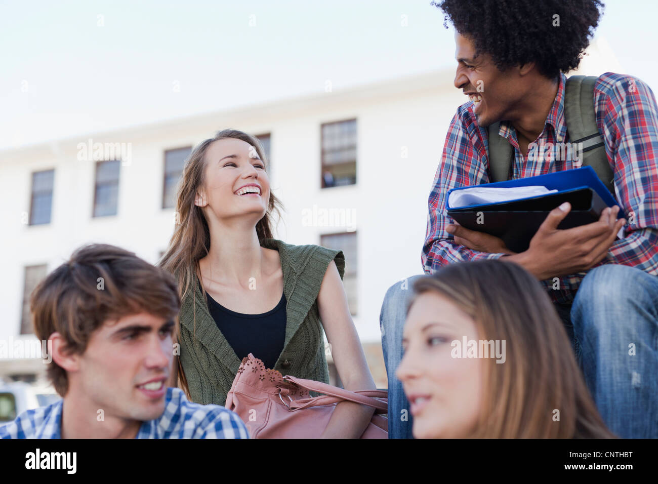 Students talking on campus Stock Photo - Alamy