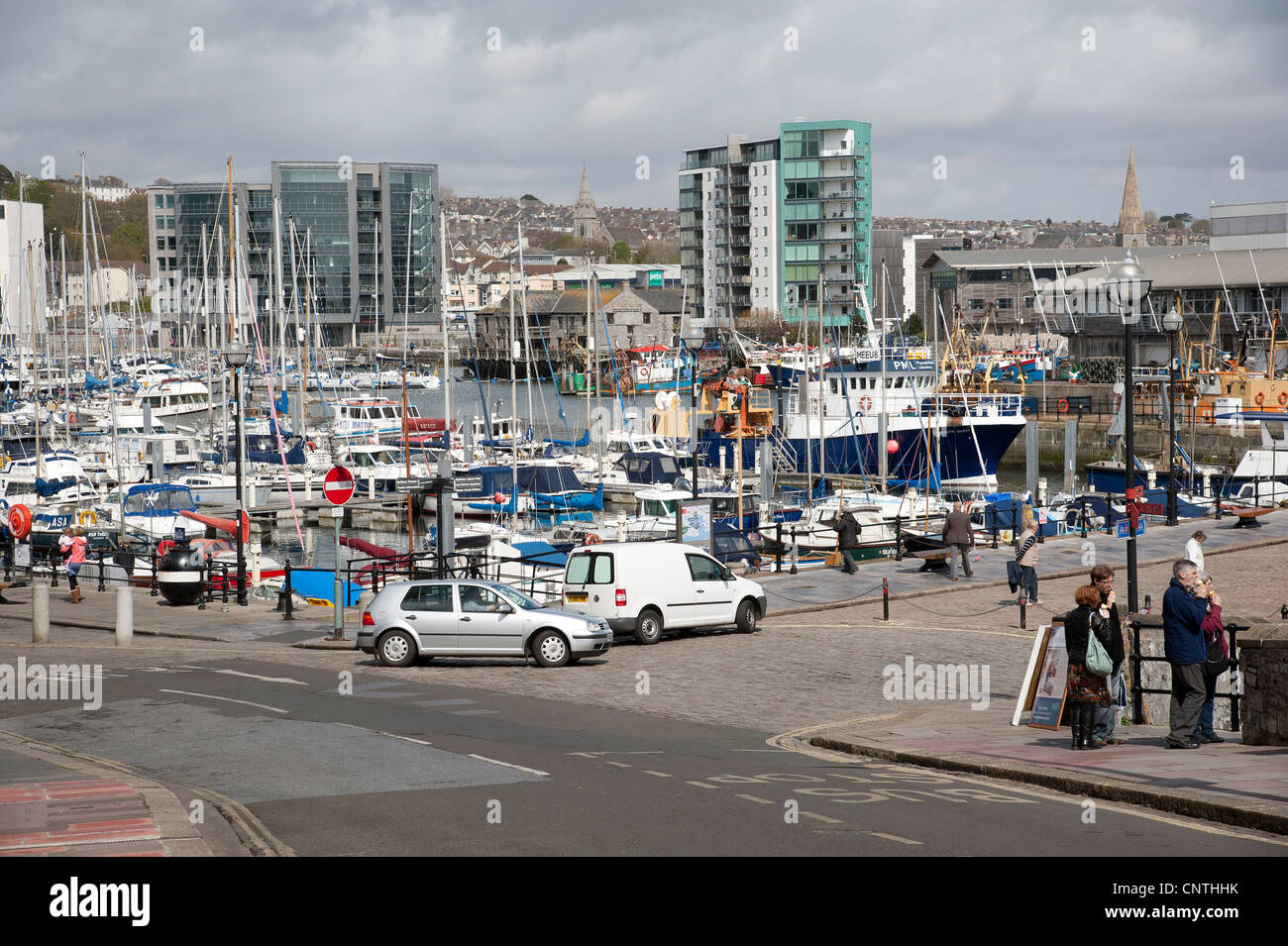 The historic Barbican and harbour in Plymouth South Devon England UK ...