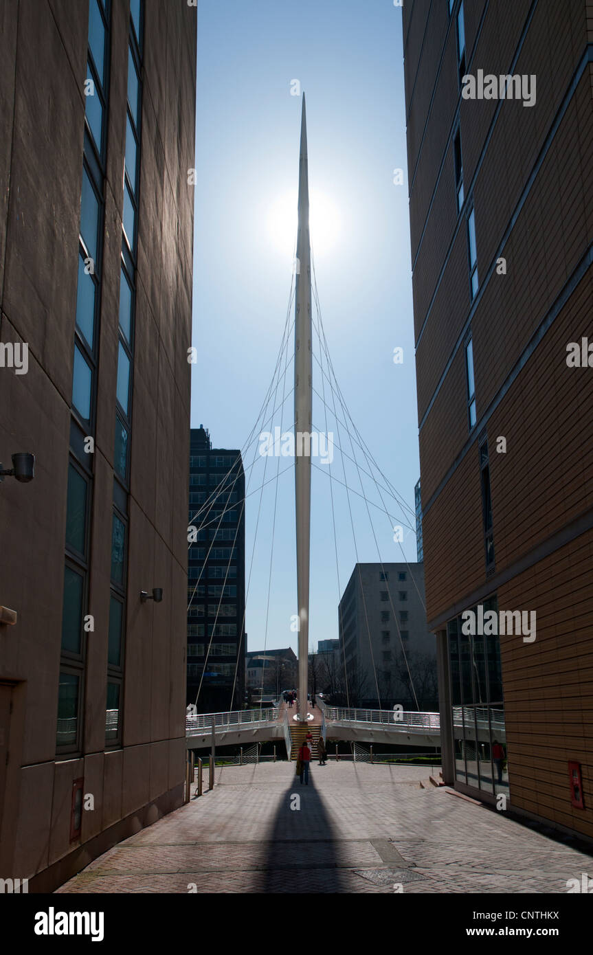 Trinity Bridge (Santiago Calatrava, 1995) from the Salford bank of the ...