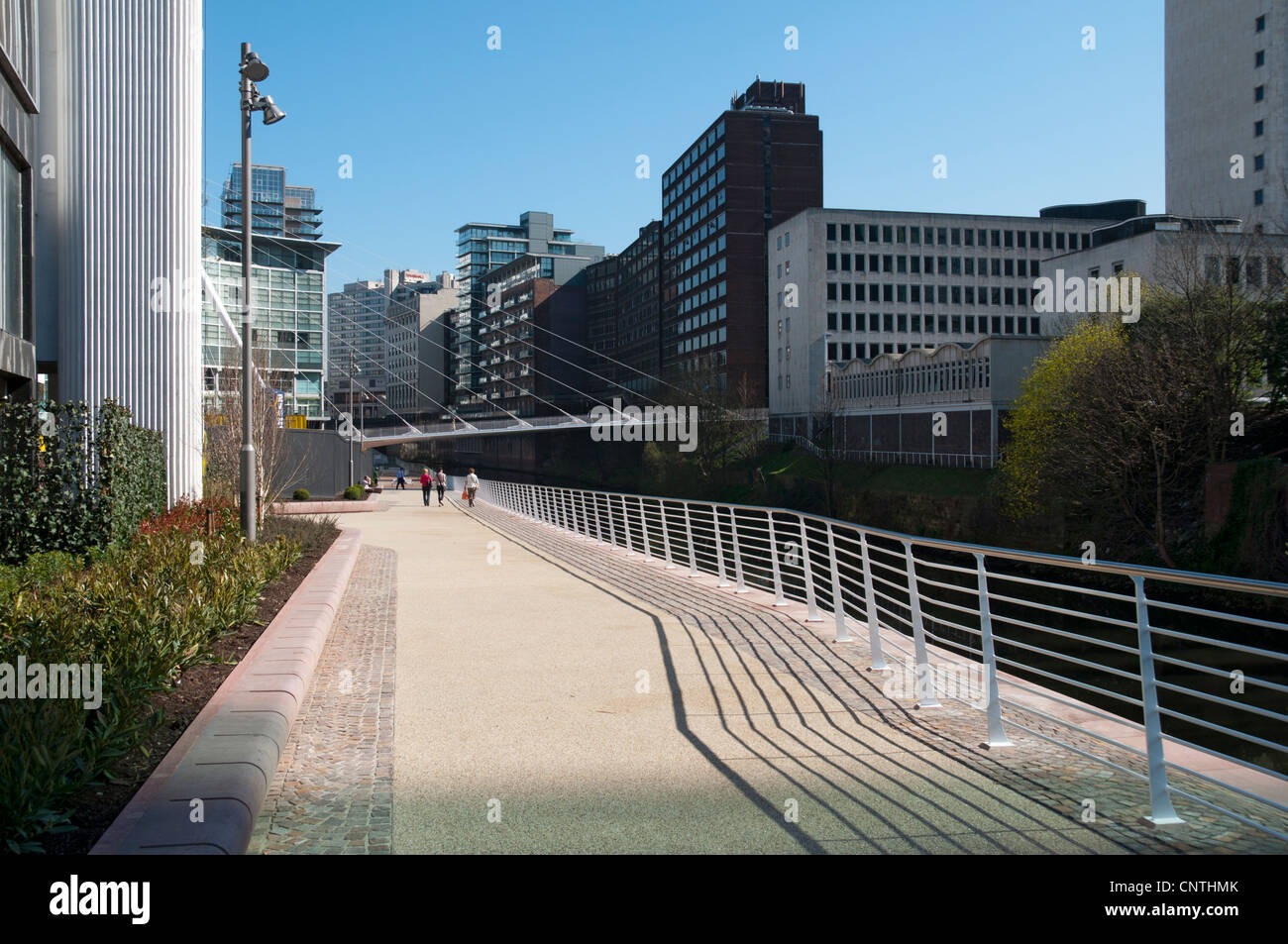 Newly opened riverside walk on the Salford side of the river Irwell and ...