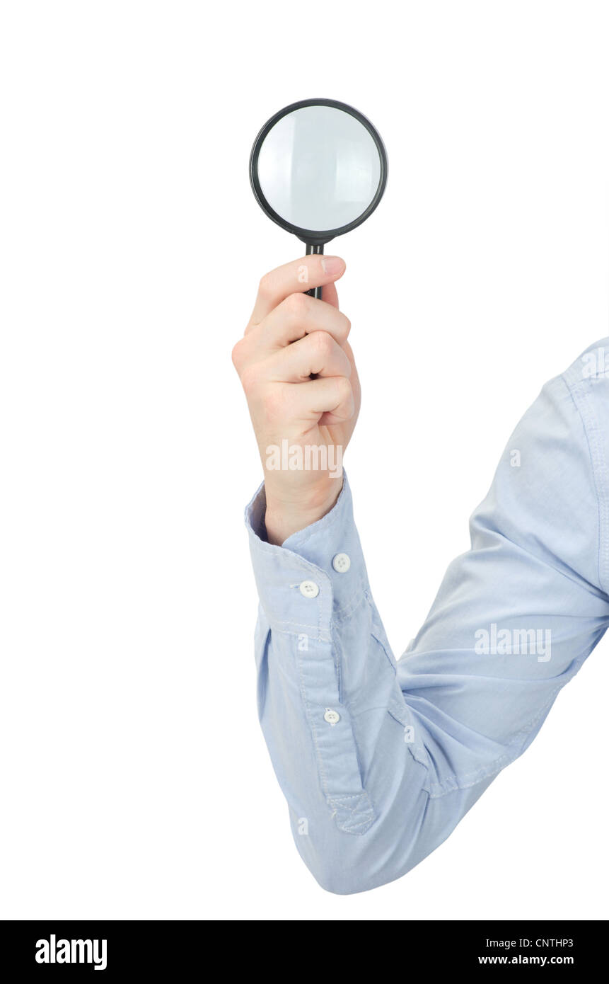Man's hand holding magnifying glass Stock Photo - Alamy