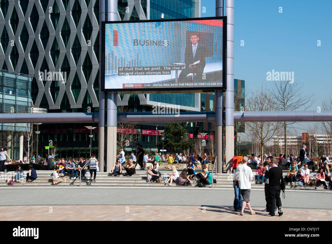 Large TV display screen at MediaCityUK, Salford Quays, Manchester ...