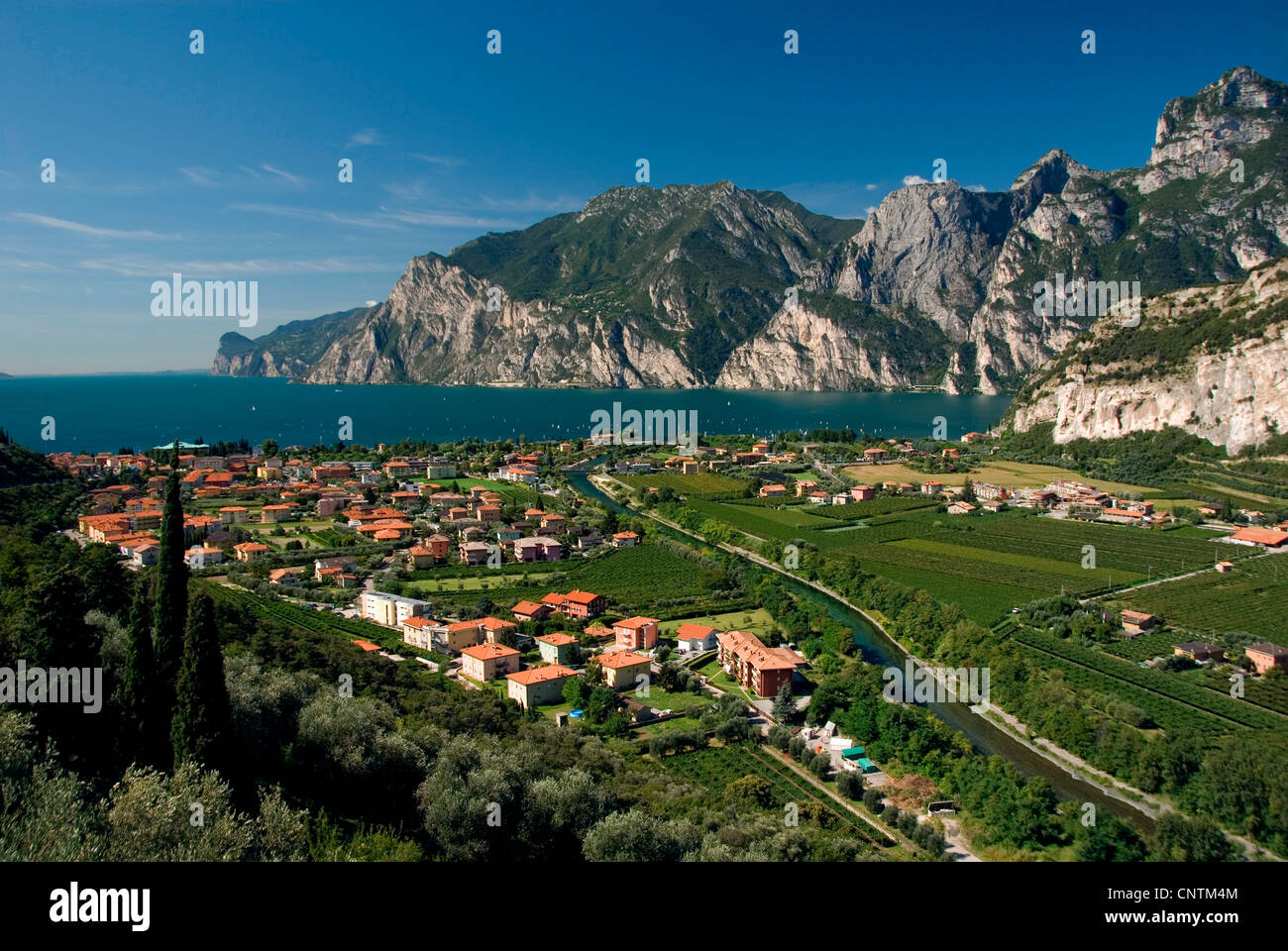 view on Torbole and the Lake Garda, Italy, South Tyrol, Torbole sul ...