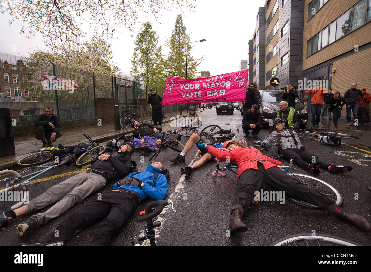 London, UK, April 23, 2012, Cyclists stage a die in protest at the ...