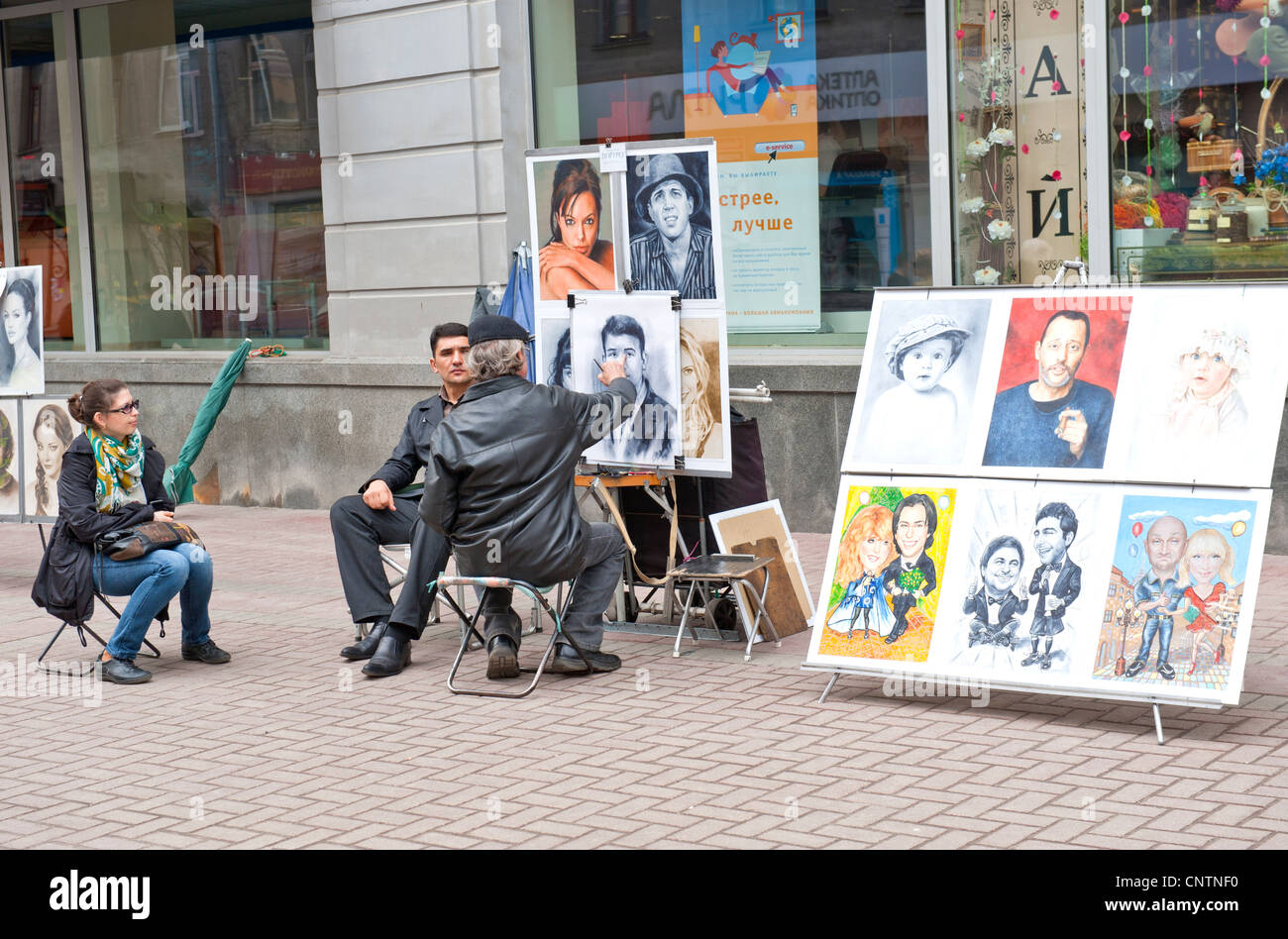 Street artist in Old Arbat street in Moscow Russia, taken on April 2012 ...