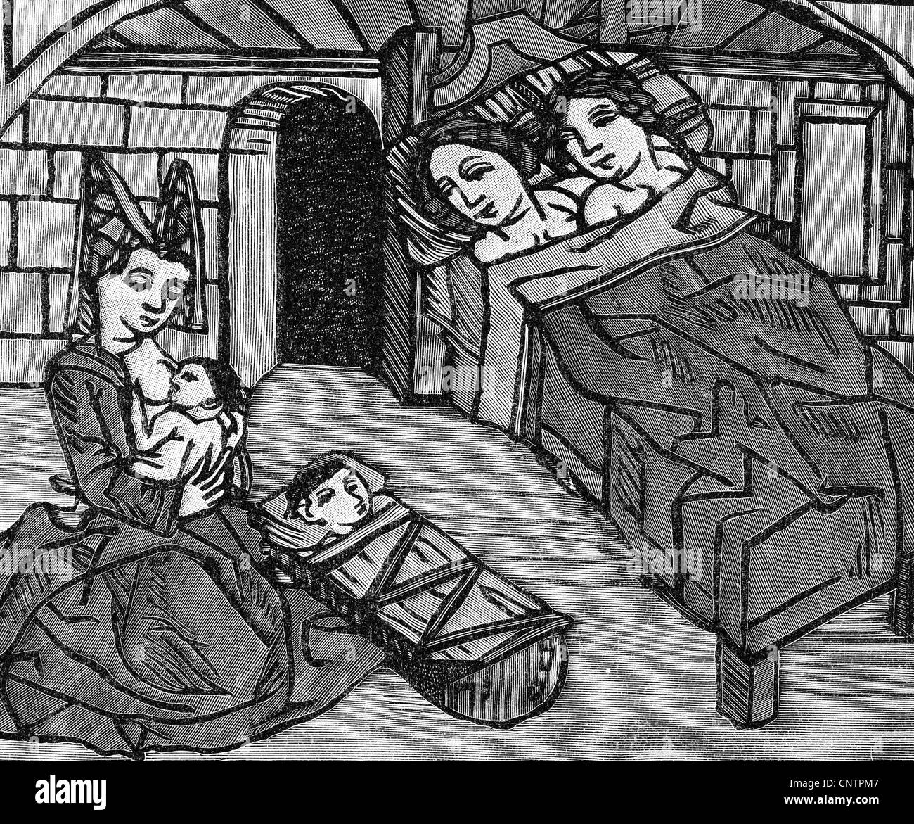 Melusine, French mythical figure, mermaid, scene, secretly feeding her ...