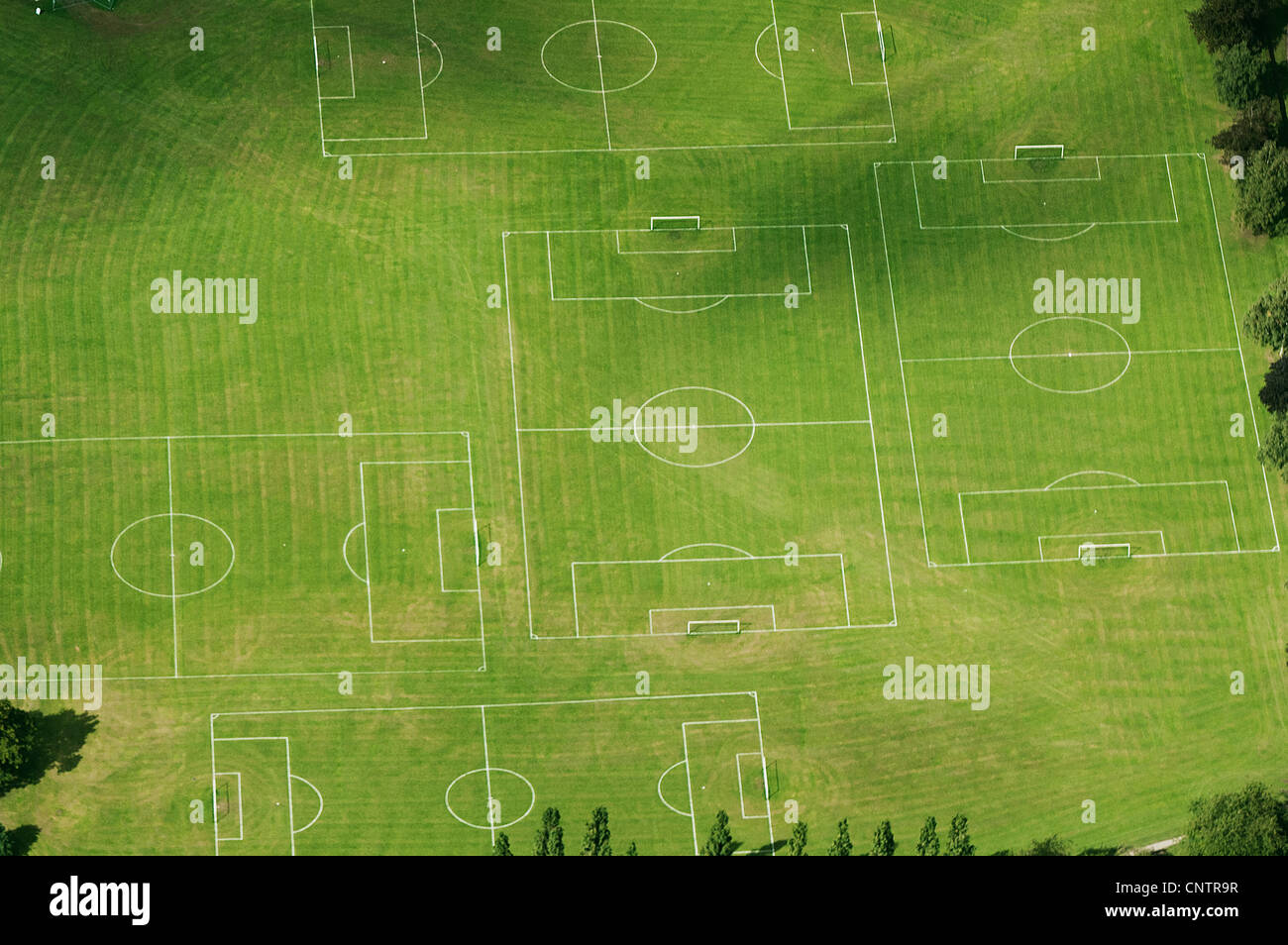 Aerial view of soccer pitches in field Stock Photo - Alamy