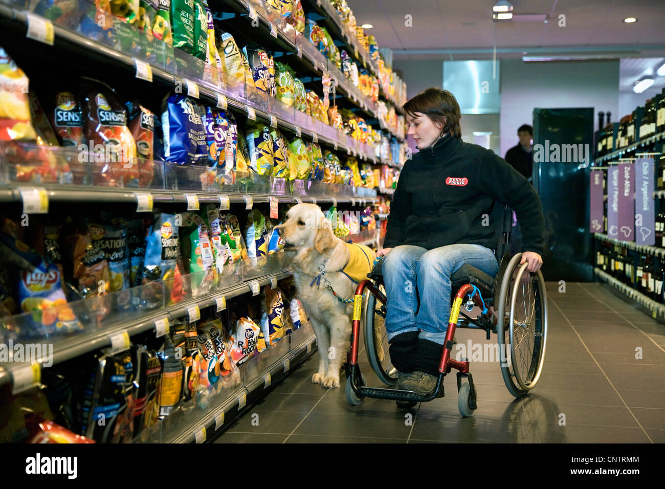 Invalid and physically disabled person in wheelchair shopping with ...
