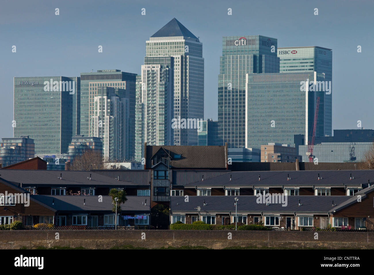 Canary Wharf and Riverside Homes, London, England Stock Photo - Alamy