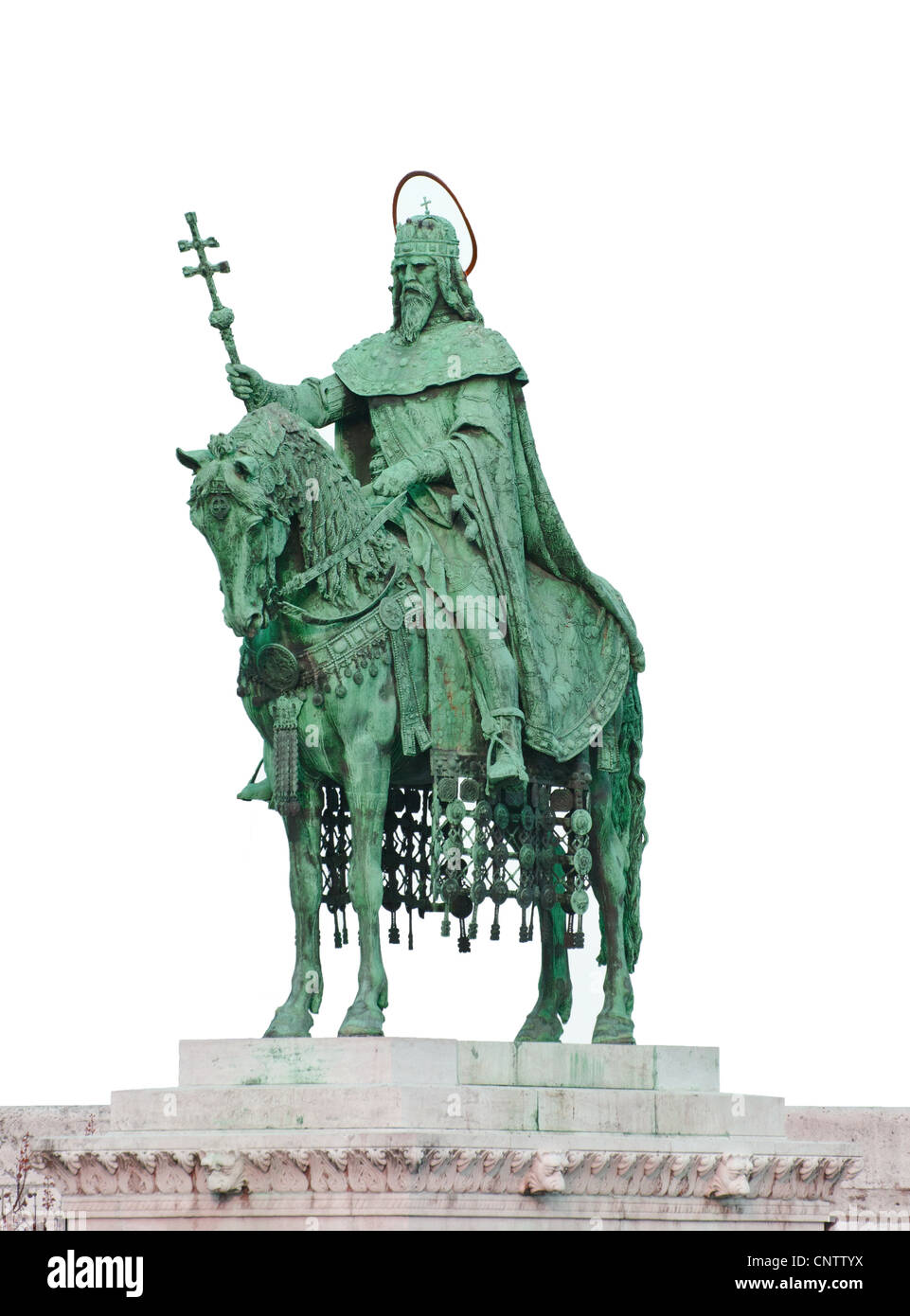 Statue of Saint Stephen I - the first king of Hungary isolated on white ...