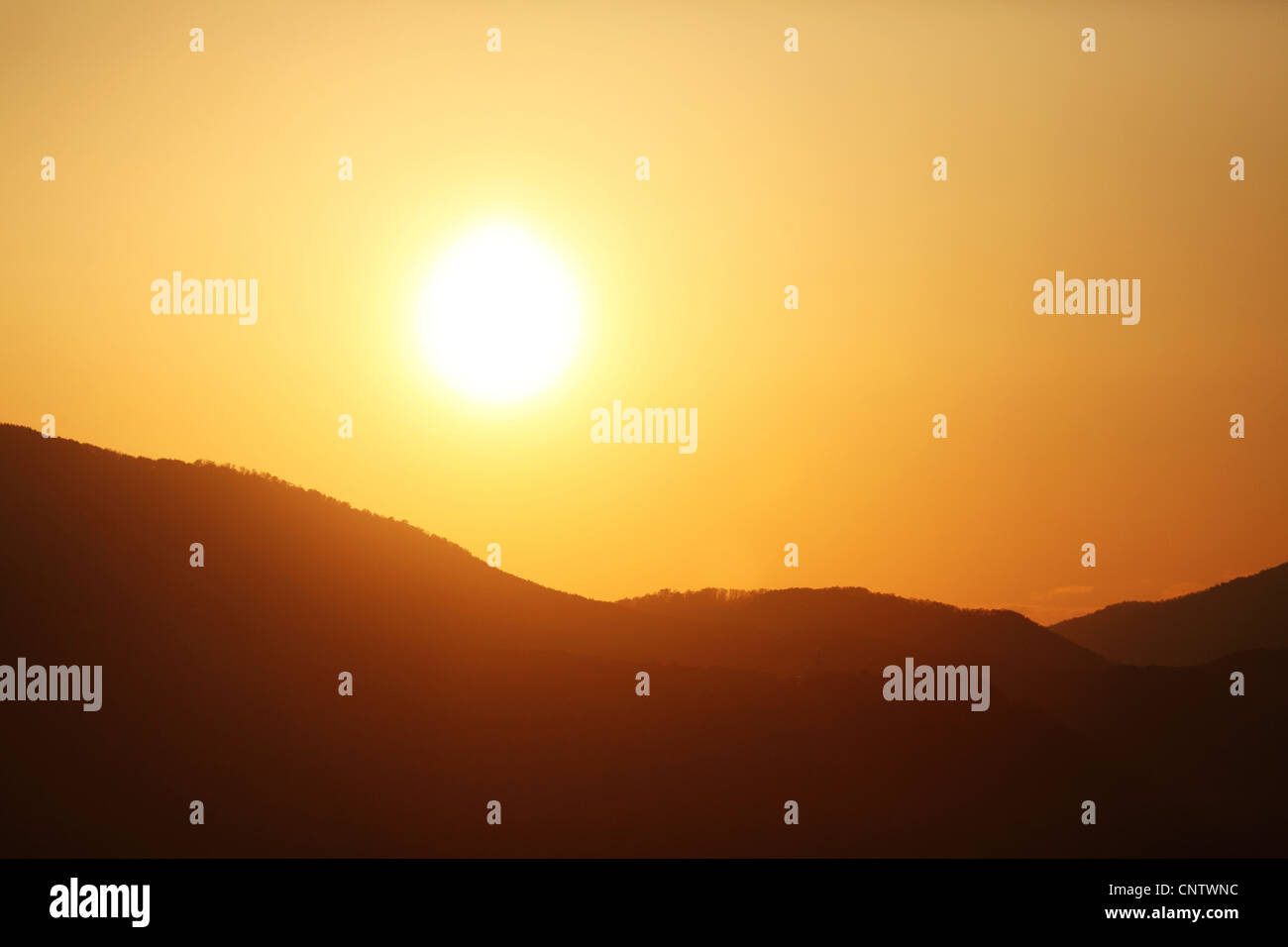 Sunset over the foothills of Mount Olympus, Greece Stock Photo - Alamy