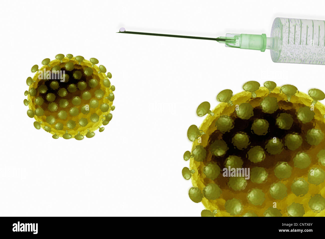 Close up of virus atoms and syringe Stock Photo - Alamy