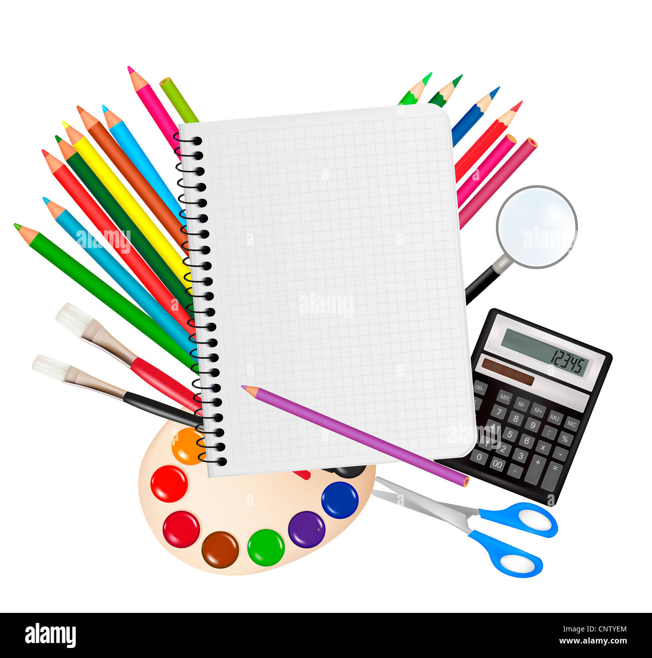 Back to school. Notepad with school supplies Stock Photo - Alamy