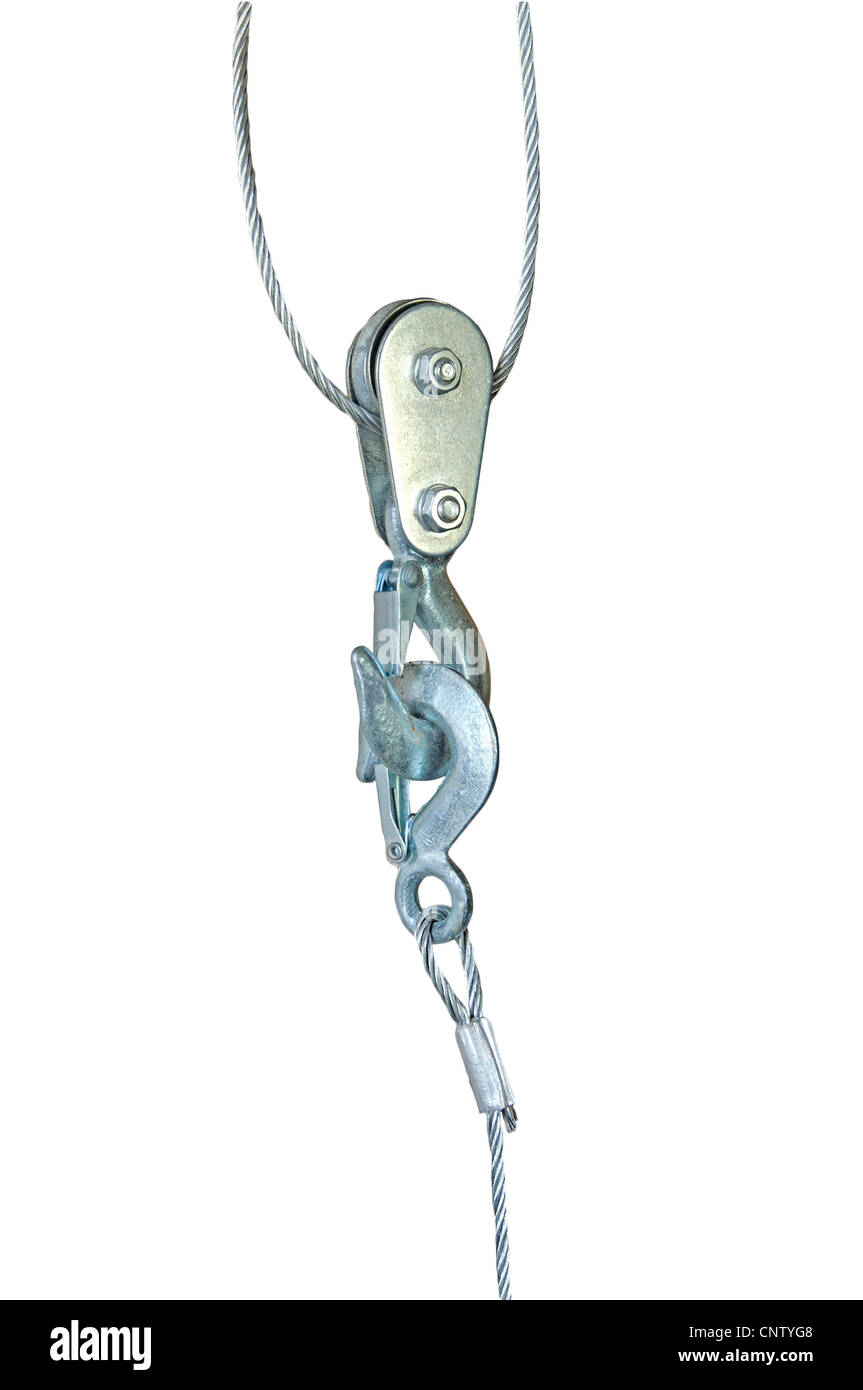 Crane hook with cable roller isolated on white background Stock Photo ...