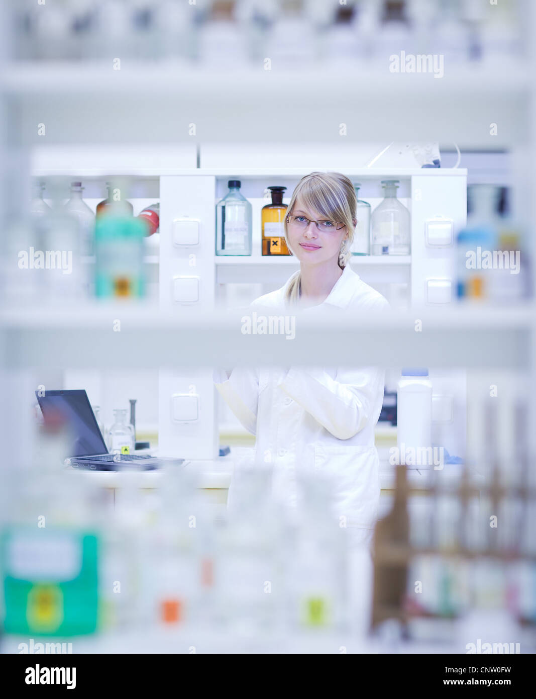 portrait of a female researcher carrying out research in a chemistry ...