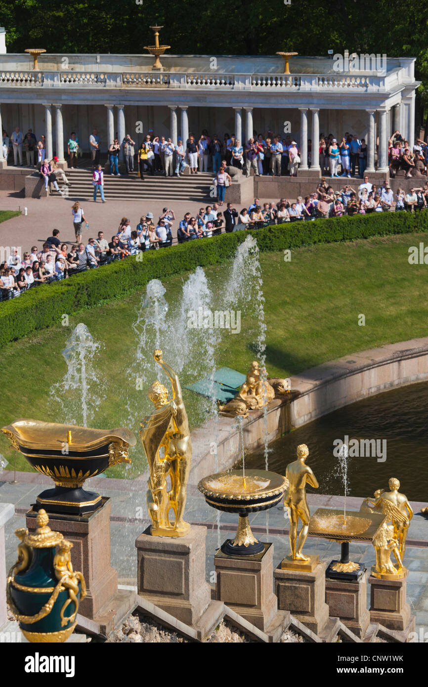 Russia, Saint Petersburg, Peterhof, Grand Cascade fountains Stock Photo ...