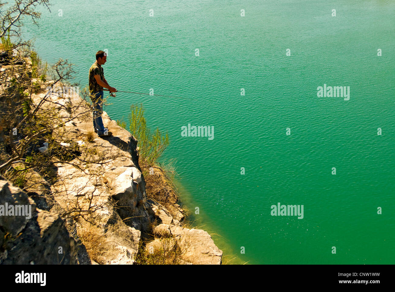 Fishing on the Comal River. Pandale, TX Stock Photo - Alamy