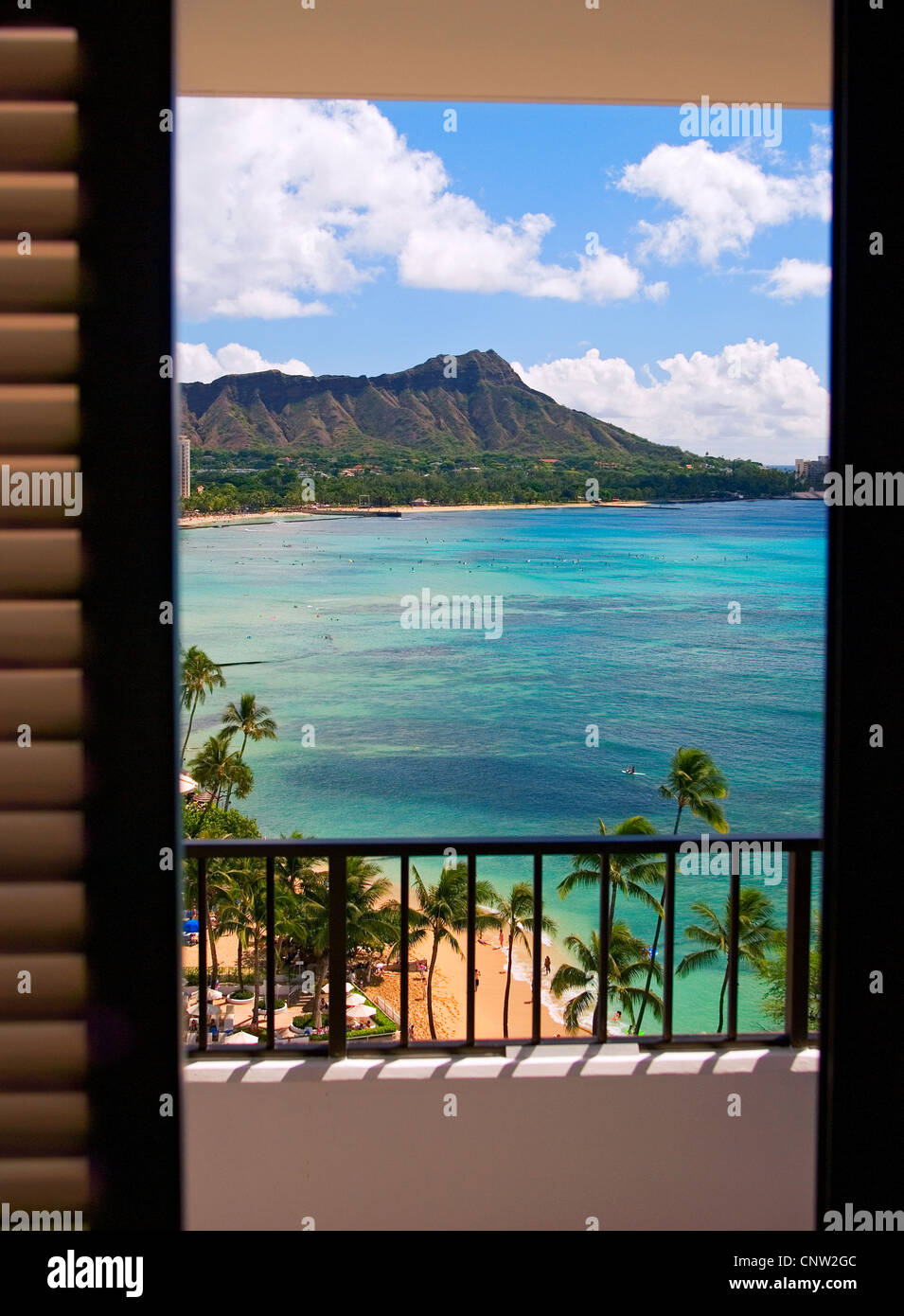 View of Diamond Head and Waikiki beach from a room at the Halekulani ...